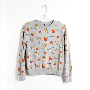 H&M | Tops | Hm Pizza Print Pullover Fast Food Fun Top Grey Fries Over ...